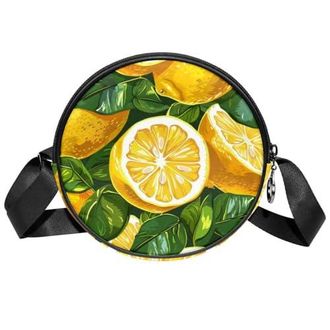 Generic Sac &agrave; bandouli&egrave;re Circle pour femme, petit sac &agrave; bandouli&egrave;re citron, sac &agrave; dos avec fermeture &eacute;clair, bretelles r&eacute;glables, sac &agrave; main rond d&eacute;contract&eacute;