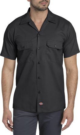 Dickies Herren Arbeitshemd Flex Kurzarm Slim Fit-P Hemd mit Button-Down-Kragen, Schwarz V1, Klein
