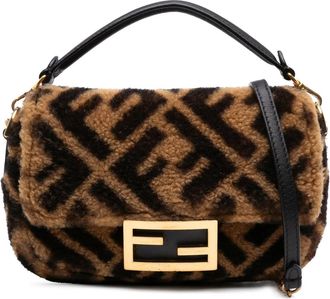 Fendi Hobo Bags - Mini Zucca Shearling Chain Baguette Satchel - Gr. unisize - in Braun - für Damen
