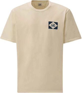 C.P. Company C.p. Company, Homme, Tops, Blanc, Taille: 2XL Compact 20/1 Jersey Logo T-shirt