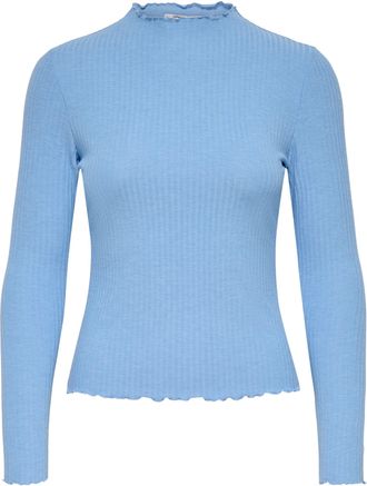 Only Damen Onlemma L/S Noos JRS Comfort Fit High Neck Top Mit Femininen R&uuml;schen, Ultramarine, L