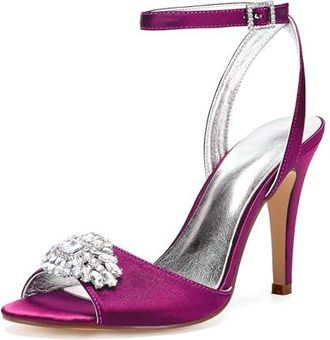 Generic Chaussures De Mariage Femme Talon Aiguille Mariée Bride Haut Chaussure Bout Ouvert Mariage Chic Heel Sandales 10.5Cm,Violet,37 EU