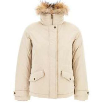 Woolrich Femme, Vestes, Beige, Taille: 40 FR Doudoune &agrave; Capuche Bord&eacute;e de Fourrure