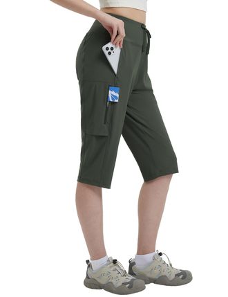 Baleaf Wandershorts Damen 15 Zoll Outdoorshorts Kurz Bermudashorts Schnelltrocknend Damen Shorts Armeegr&uuml;n XL