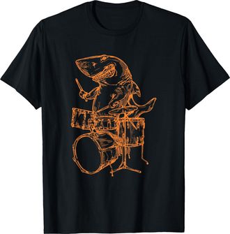 Seembo Hai spielt Schlagzeug, Fisch, Schlagzeuger, Beach, Rockmusiker T-Shirt