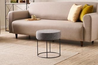 Atelier Del Sofa Stylish Anthracite Pouffe with Metal Legs, 40 cm Diameter & Height | 50% Cotton/50% Polyester, Easy Clean Fabric, Comfortable 32 DNS Foam | Perfect fo