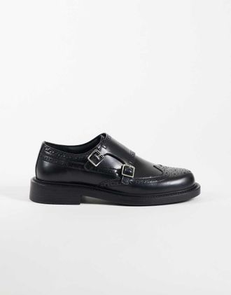 Asos chaussures &agrave; boucles avec d&eacute;tails brogue en cuir noir