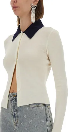 Self Portrait Merino Wool Cardigan - White