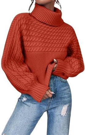 Generic Pull pour femme - Col haut - Manches longues - Couleur unie - Tricot de style europ&eacute;en et am&eacute;ricain - Chaud et confortable - Pour lautomne et lhiver -