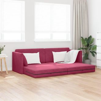 vidaXL Boden-Schlafsofa Weinrot 213 x 76 x 77 cm Samt Vidaxl