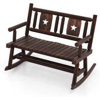 Costway Banc &agrave; Bascule de Jardin en Bois Massif de Sapin,Chaise &agrave; Bascule &agrave; 2 Places Charge 320 KG(Style 2)
