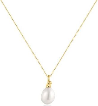 Ania Haie Collier Chic Creator Freshwater Pearl Pendentif Collier en argent sterling 925 plaqu&eacute; or 14 carats, orn&eacute; dune perle, Longueur : 45 cm + rallonge de 7,