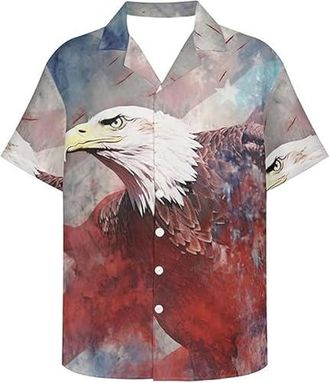 Keephen kewing Patriotique Drapeau USA Chemises Hommes/Femmes Aigle/Loup Impression 3D Chemise Hawaiienne Chemise &agrave; Boutons Cool Plage Vacances Col &agrave; Revers H