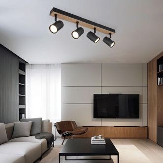 Globo Lighting Globo Lighting - Plafonnier Plafonnier 4 flammes spot orientable aspect bois noir avec spots orientables, métal noir, 4x douilles GU10, LxlxH