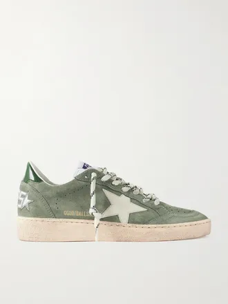 Golden Goose Ball Star Sneakers Aus Veloursleder Mit Lederbesätzen In Distressed-optik - Grün