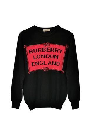 Burberry Black and Red Fine Knit Jumper Size S