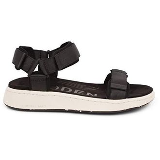 Woden Femme Ligne Sandales Plates, Noir (020), 38 EU