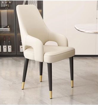 Generic Esszimmerstuhl, 2er-Set, Wohnzimmerst&uuml;hle, wasserfester Stuhl mit Armlehnen aus PU-Leder und Metallbeinen f&uuml;r K&uuml;che, Wohnzimmer, Esszimmer, B&uuml;ro (crem