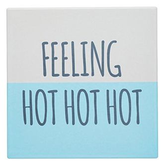 KitchenCraft Funny Feeling Hot Hot Hot Quadratischer Untersetzer aus Keramik mit Korkr&uuml;cken, 2 x 2 cm (8) - Blau / Wei&szlig;