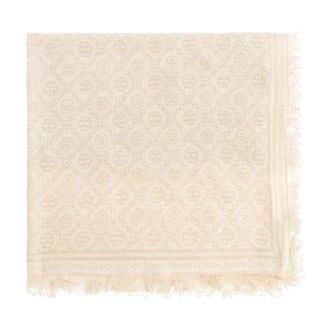 Tory Burch Femme, Accessoires, Beige, Taille: ONE Size T Monogram Floral Oblong Scarf