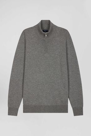 Eden Park Pull Col Camionneur Zipp&eacute; En Laine Et Coton Gris Clair Coupe Regular