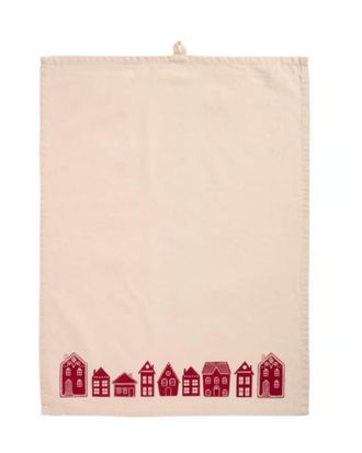 Ib Laursen Geschirrtuch Sally Natur m/roten H&auml;usern B: 50 L: 70