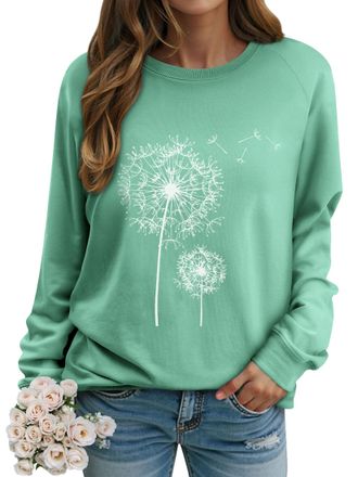 Dresswel Damen L&ouml;wenzahn Sweatshirt Langarmshirt Pusteblume Drucken Pullover Herbst Winter Bluse Tops Oberteile(Mintgr&uuml;n, 2XL)