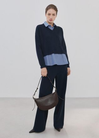 Mango Pullover mit Hemdeinsatz marineblau - Damen - XXL - MANGO