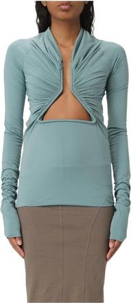 Rick Owens Femme, Tops, Bleu, Taille: 36 FR Haut à Manches Longues avec Détails Découpés