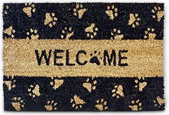 Relaxdays Paillasson fibres de coco Imprim&eacute; Welcome et pattes de chat 60 x 40 cm tapis de sol porte entr&eacute;e dessous antid&eacute;rapant caoutchouc PVC int&eacute;rieur ext&eacute;rie