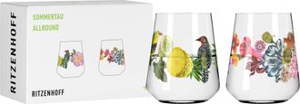 Ritzenhoff 2932001 Universalglas 2er-Set 500 ml - Serie Sommertau Allround - floraler Stil, mehrfarbig - Made in Germany