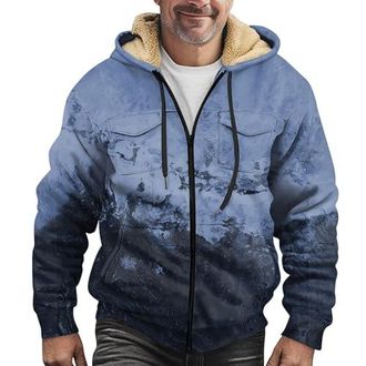 Generic Sweat &agrave; capuche en polaire &agrave; fermeture &eacute;clair int&eacute;grale pour homme avec cordon de serrage, poches poitrine et design &eacute;l&eacute;gant imprim&eacute; d&eacute;lav&eacute;, 01-bleu, 