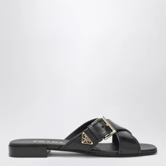 Prada Black leather slider sandals with buckle