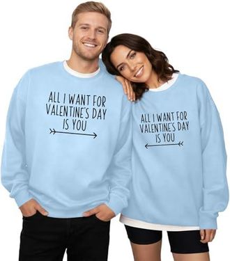 Generic Sweat-shirt &agrave; capuche imprim&eacute; &agrave; col rond pour la Saint-Valentin 2026 pour homme et femme (homme), bleu clair, XXL