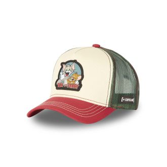 Capslab Tom and Jerry Beige Red Green Trucker Cap - One-Size