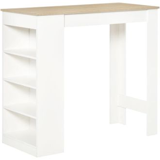 HOMCOM Table de bar - HOMCOM - 2 personnes - 4 &eacute;tag&egrave;res ouvertes - panneau de particules - 115x50x102,7cm - blanc et bois naturel