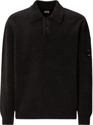 C.P. Company C.p. Company, Homme, Tops, Bleu, Taille: S Cotton Chenille Polo Lens Sweater