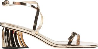Farm Rio GOLD MONSTERA HEEL SCALOP SANDAL