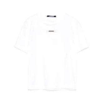 Jacquemus Femme, Tops, Blanc, Taille: 36 FR T-shirt Blanc Col Rond Logo