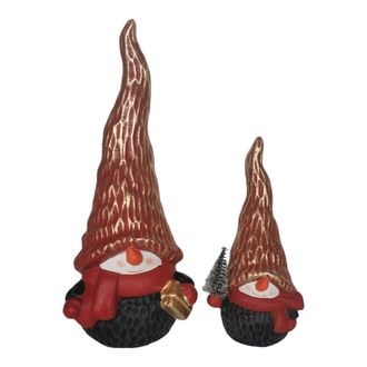 Goldbach 2er Set Schneemann Wichtel aus Keramik 30cm groß mit Weihnachtsbaum rot Zwerg Weihnachtsmann Advent Weihnachten