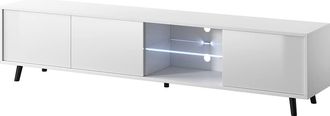 Selsey Glam - TV-Lowboard Wei&szlig; Matt/Wei&szlig; Hochglanz mit wei&szlig;er LED-Beleuchtung 175 cm breit