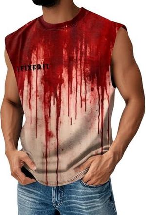 Generic Costume dHalloween pour homme - T-shirt sans manches - Imprim&eacute; sang r&eacute;aliste - D&eacute;bardeur confortable et l&eacute;ger pour les f&ecirc;tes, les farces, le cosplay, 