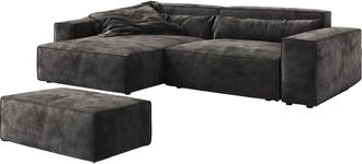 DELIFE Eckcouch Sirpio XL Mikrofaser Schwarz 270x170 cm Recamiere variabel mit Hocker