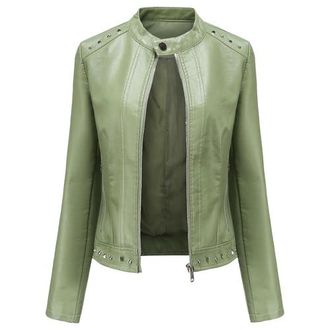 Generic Veste en similicuir pour femme - Coupe ajust&eacute;e - Matelass&eacute;e - Manches longues - Col &agrave; revers - Coupe ajust&eacute;e - Fermeture &eacute;clair - Manteau de motard, V