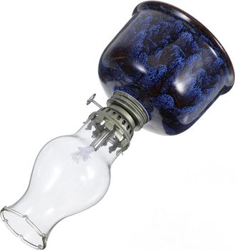 BESPORTBLE Keramik &Ouml;llampe Vintage Petroleumlampe mit Glaslampenschirm und Kaminhalter Nostalgische Innenbeleuchtung f&uuml;r Wohnzimmer und Teestube