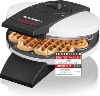 Cloer 1621 Waffeleisen f&uuml;r klassische Herzwaffeln, 930 W, Waffelgr&ouml;&szlig;e 15,5 cm, stufenlos w&auml;hlbarer Br&auml;unungsgrad, wei&szlig;, Metall