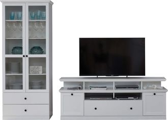 Trendteam Baxter - Anbauwand - Weiß - Vitrine, TV-Unterteil inkl. Aufsatz, Wandboard - (BxHxT) 273 x 196 x 41 cm - Vitrine mit Glastüren, Sockel
