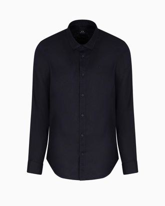 A|X Armani Exchange Mens Essential Emboridered Tonal Logo Shirt Blue M, Dunkles Marineblau, M