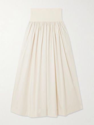 Esse Studios Jupe Longue En Popeline De Coton Biologique Et En Mailles Stretch À Fronces - Crème