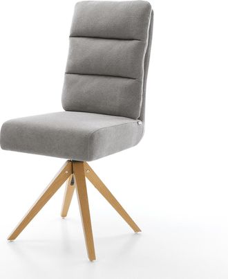 DELIFE Drehstuhl Pela-Flex Strukturstoff Soft Grau Holzgestell kantig Natur 180&deg; drehbar Taschenfederkern, Esszimmerst&uuml;hle